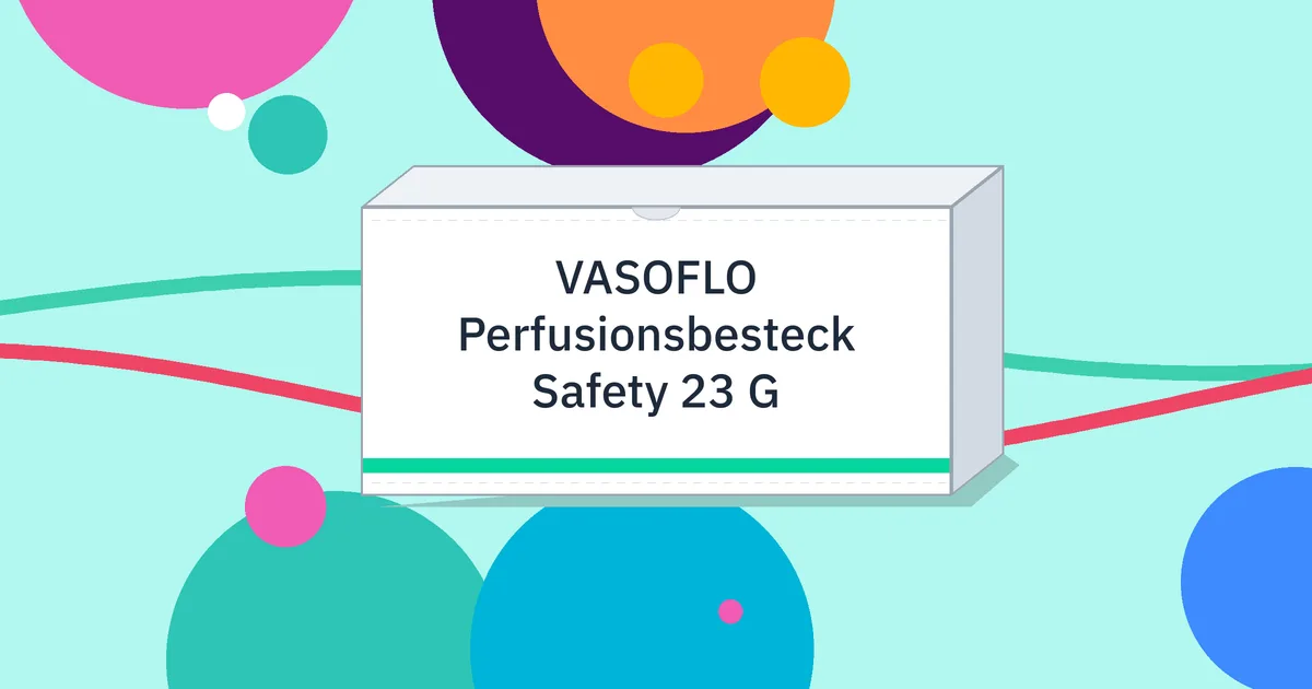 Symbolbild: Packung mit der Aufschrift VASOFLO Perfusionsbesteck Safety 23 G (PZN 09890886) – Verfügbarkeit und Bezug in Apotheken in Frankfurt am Main