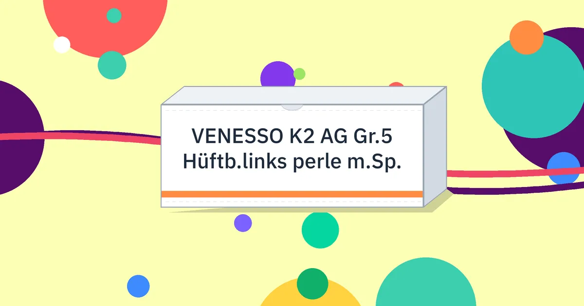 Symbolbild: Packung mit der Aufschrift VENESSO K2 AG Gr.5 Hüftb.links perle m.Sp. (PZN 03267749) – Verfügbarkeit und Bezug in Apotheken in Frankfurt am Main