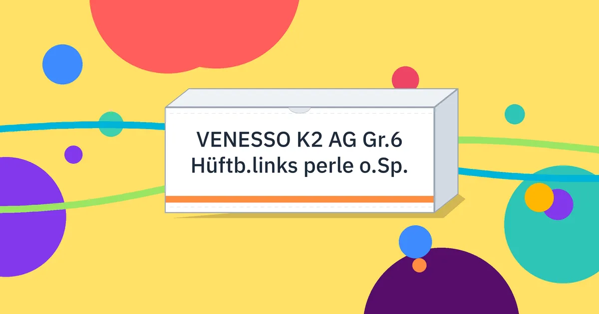 Symbolbild: Packung mit der Aufschrift VENESSO K2 AG Gr.6 Hüftb.links perle o.Sp. (PZN 03270088) – Verfügbarkeit und Bezug in Apotheken in Frankfurt am Main