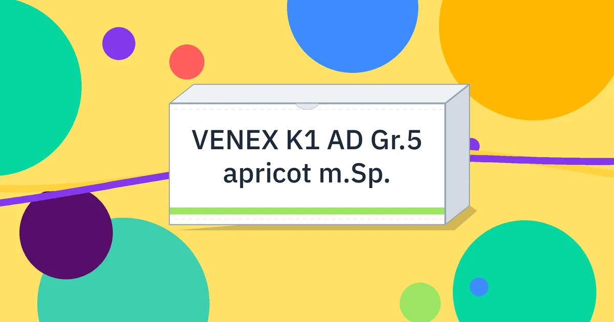 Symbolbild: Packung mit der Aufschrift VENEX K1 AD Gr.5 apricot m.Sp. (PZN 03183969) – Verfügbarkeit und Bezug in Apotheken in Frankfurt am Main