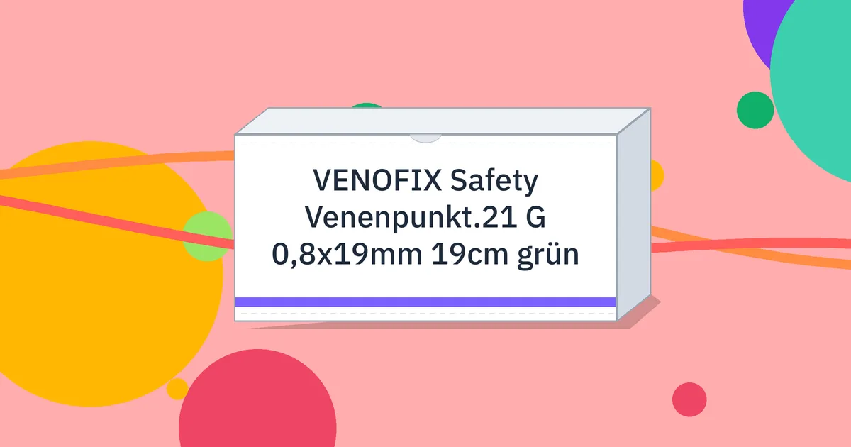 Symbolbild: Packung mit der Aufschrift VENOFIX Safety Venenpunkt.21 G 0,8x19mm 19cm grün (PZN 17935373) – Verfügbarkeit und Bezug in Apotheken in Frankfurt am Main