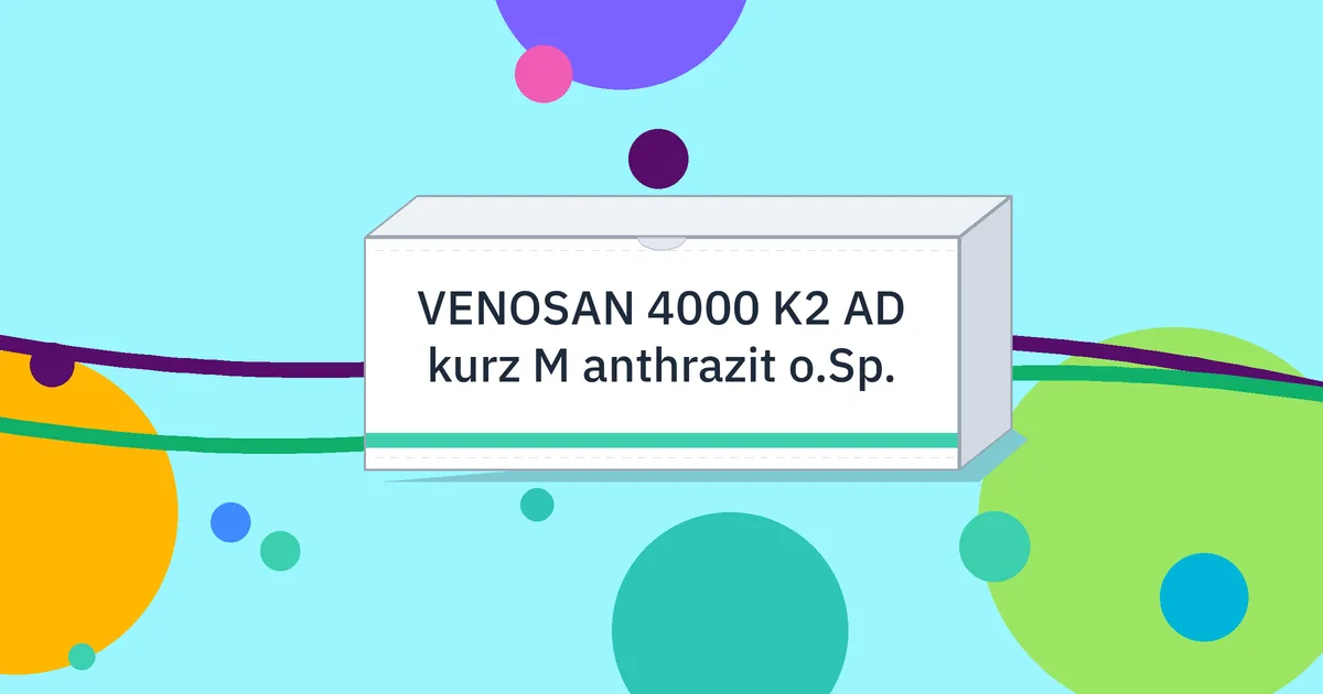 Symbolbild: Packung mit der Aufschrift VENOSAN 4000 K2 AD kurz M anthrazit o.Sp. (PZN 16601569) – Verfügbarkeit und Bezug in Apotheken in Frankfurt am Main