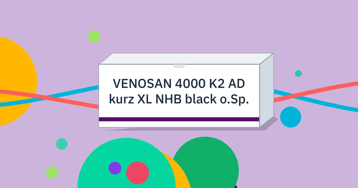 Symbolbild: Packung mit der Aufschrift VENOSAN 4000 K2 AD kurz XL NHB black o.Sp. (PZN 14427452) – Verfügbarkeit und Bezug in Apotheken in Frankfurt am Main