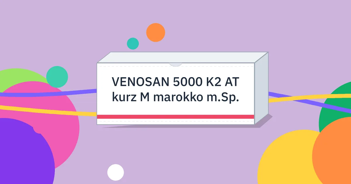 Symbolbild: Packung mit der Aufschrift VENOSAN 5000 K2 AT kurz M marokko m.Sp. (PZN 14431979) – Verfügbarkeit und Bezug in Apotheken in Frankfurt am Main
