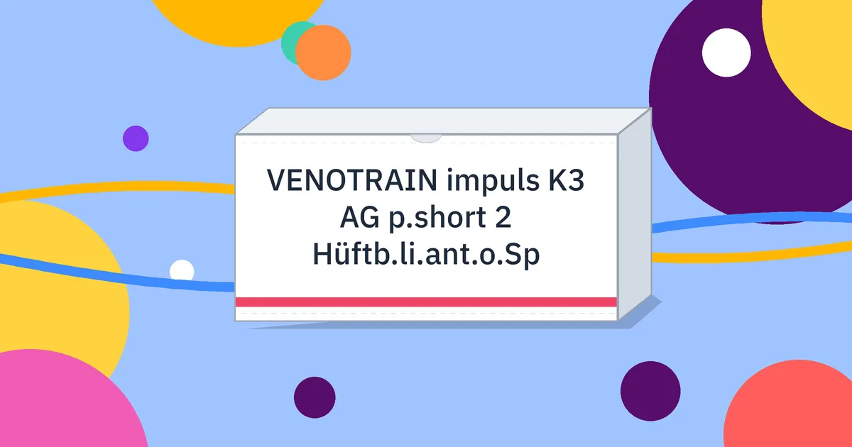 Symbolbild: Packung mit der Aufschrift VENOTRAIN impuls K3 AG p.short 2 Hüftb.li.ant.o.Sp (PZN 15220919) – Verfügbarkeit und Bezug in Apotheken in Frankfurt am Main