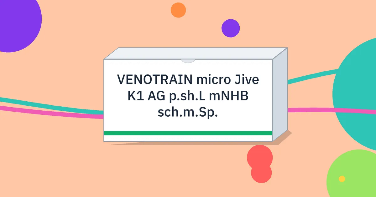Symbolbild: Packung mit der Aufschrift VENOTRAIN micro Jive K1 AG p.sh.L mNHB sch.m.Sp. (PZN 17762642) – Verfügbarkeit und Bezug in Apotheken in Frankfurt am Main