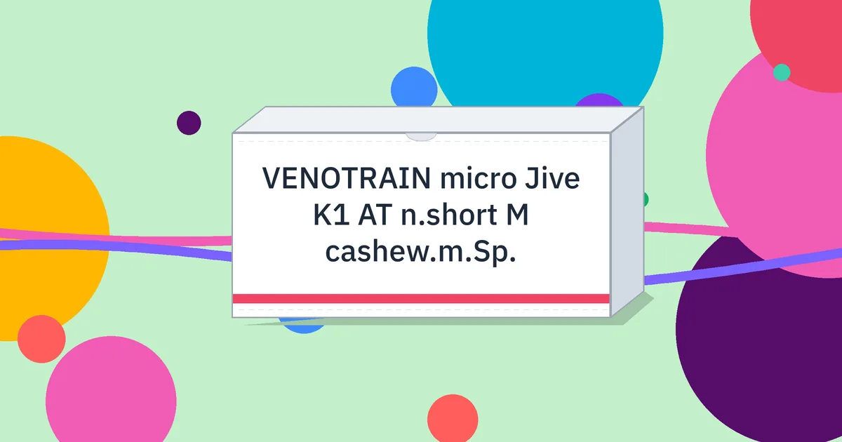 Symbolbild: Packung mit der Aufschrift VENOTRAIN micro Jive K1 AT n.short M cashew.m.Sp. (PZN 20765868) – Verfügbarkeit und Bezug in Apotheken in Frankfurt am Main