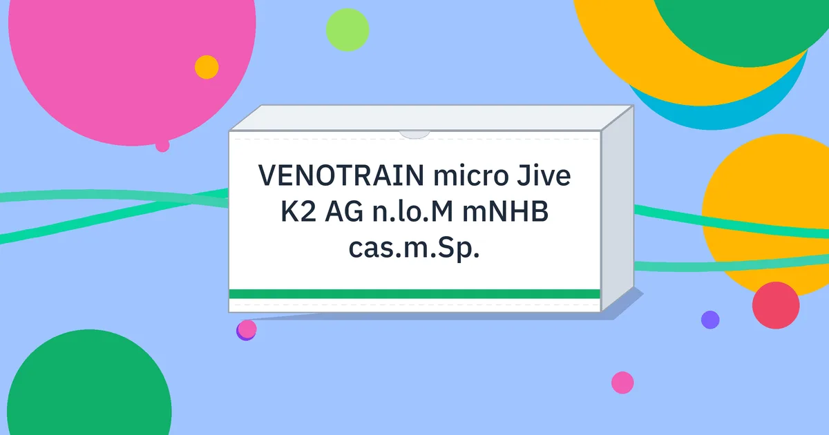 Symbolbild: Packung mit der Aufschrift VENOTRAIN micro Jive K2 AG n.lo.M mNHB cas.m.Sp. (PZN 20766483) – Verfügbarkeit und Bezug in Apotheken in Frankfurt am Main