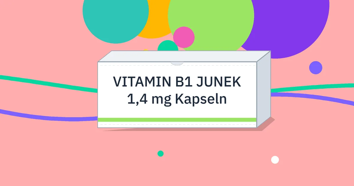 Symbolbild: Packung mit der Aufschrift VITAMIN B1 JUNEK 1,4 mg Kapseln (PZN 10051470) – Verfügbarkeit und Bezug in Apotheken in Frankfurt am Main