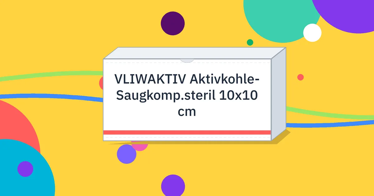 Symbolbild: Packung mit der Aufschrift VLIWAKTIV Aktivkohle-Saugkomp.steril 10x10 cm (PZN 19704287) – Verfügbarkeit und Bezug in Apotheken in Frankfurt am Main