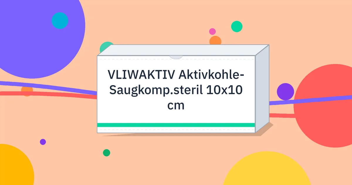 Symbolbild: Packung mit der Aufschrift VLIWAKTIV Aktivkohle-Saugkomp.steril 10x10 cm (PZN 20087457) – Verfügbarkeit und Bezug in Apotheken in Frankfurt am Main