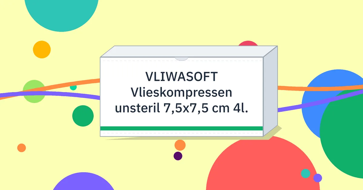 Symbolbild: Packung mit der Aufschrift VLIWASOFT Vlieskompressen unsteril 7,5x7,5 cm 4l. (PZN 17834229) – Verfügbarkeit und Bezug in Apotheken in Frankfurt am Main