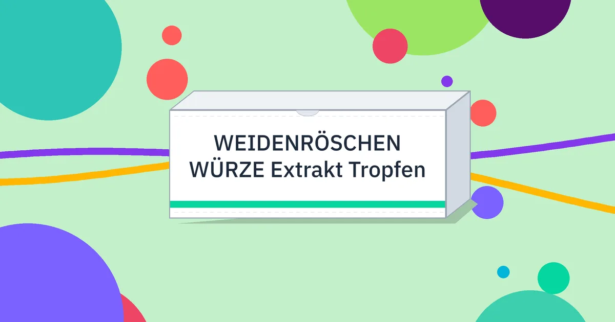 Symbolbild: Packung mit der Aufschrift WEIDENRÖSCHEN WÜRZE Extrakt Tropfen (PZN 17978566) – Verfügbarkeit und Bezug in Apotheken in Frankfurt am Main