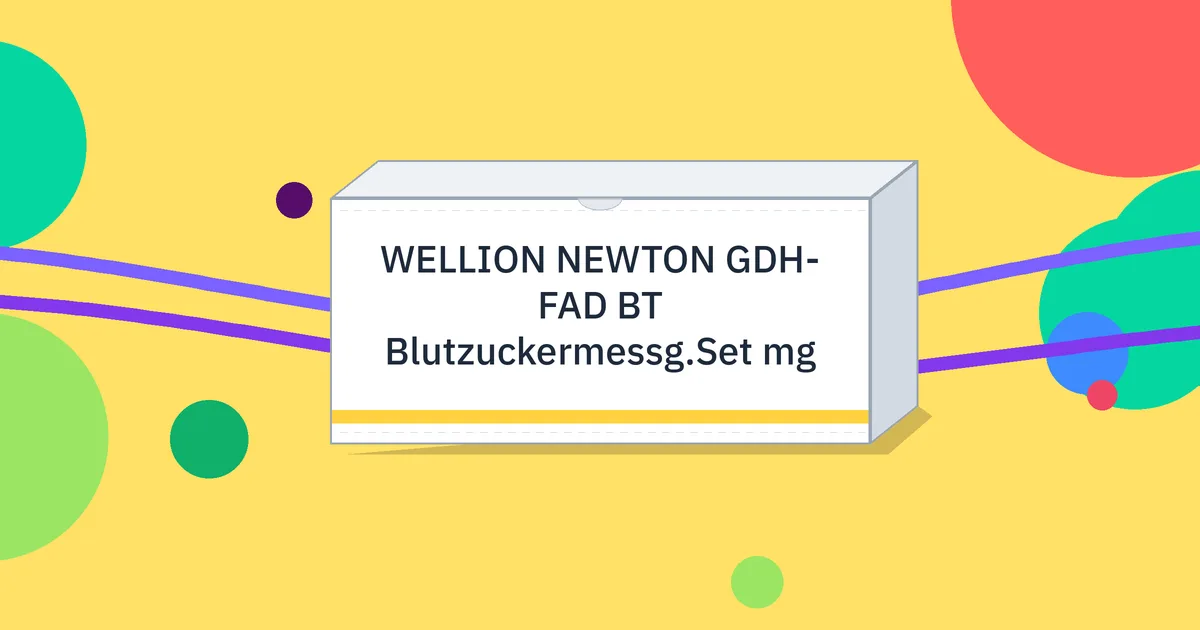Symbolbild: Packung mit der Aufschrift WELLION NEWTON GDH-FAD BT Blutzuckermessg.Set mg (PZN 16749705) – Verfügbarkeit und Bezug in Apotheken in Frankfurt am Main