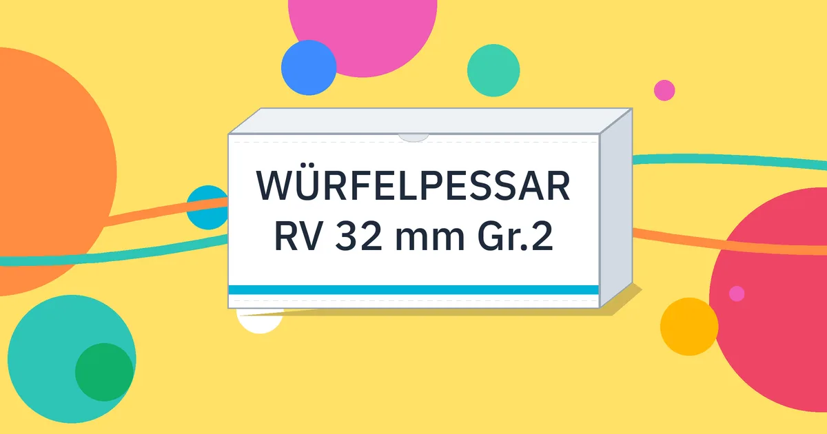 Symbolbild: Packung mit der Aufschrift WÜRFELPESSAR RV 32 mm Gr.2 (PZN 07286117) – Verfügbarkeit und Bezug in Apotheken in Frankfurt am Main