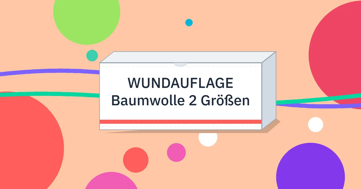 Symbolbild: Packung mit der Aufschrift WUNDAUFLAGE Baumwolle 2 Größen (PZN 19269070) – Verfügbarkeit und Bezug in Apotheken in Frankfurt am Main