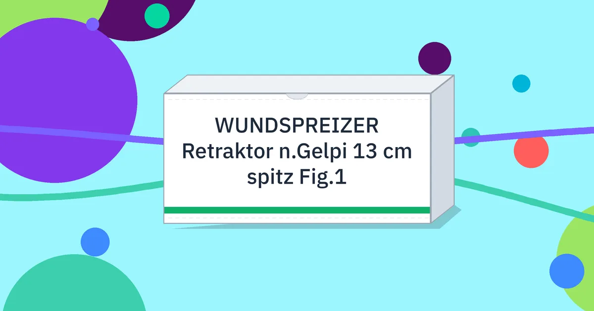 Symbolbild: Packung mit der Aufschrift WUNDSPREIZER Retraktor n.Gelpi 13 cm spitz Fig.1 (PZN 19624619) – Verfügbarkeit und Bezug in Apotheken in Frankfurt am Main