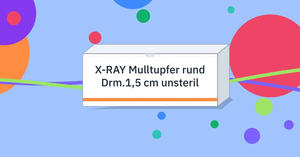 Symbolbild: Packung mit der Aufschrift X-RAY Mulltupfer rund Drm.1,5 cm unsteril (PZN 04711011) – Verfügbarkeit und Bezug in Apotheken in Frankfurt am Main