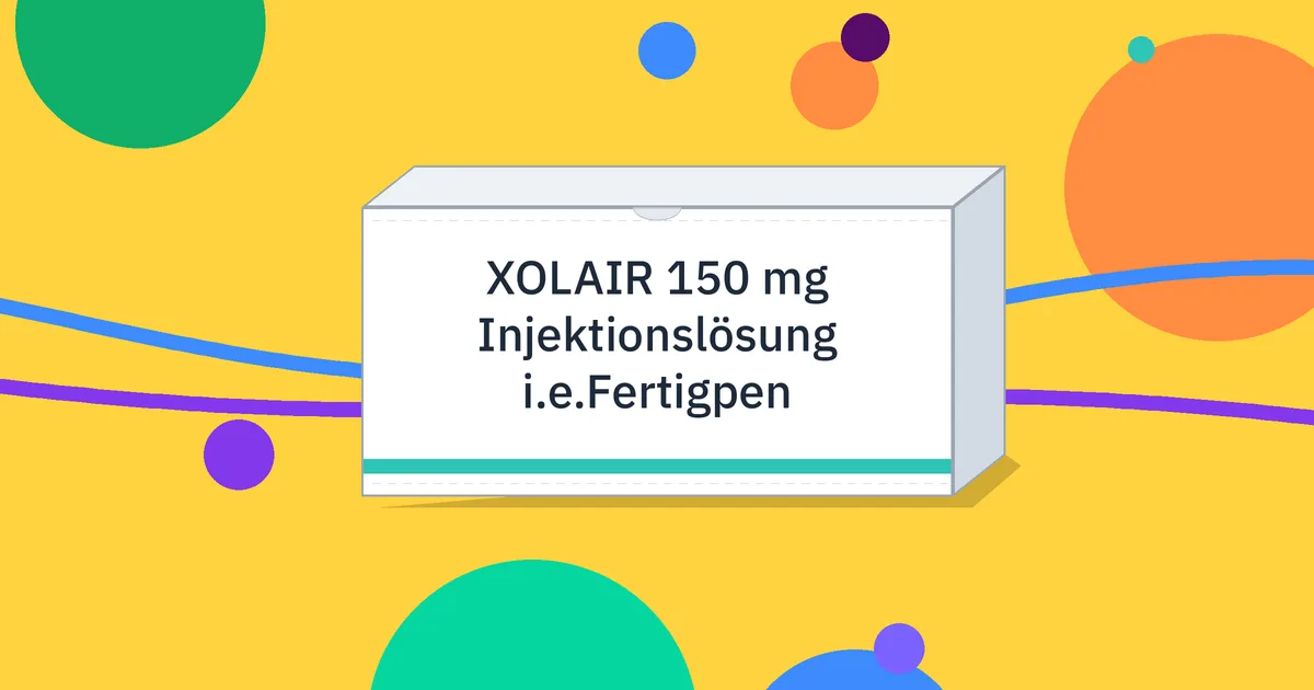 Symbolbild: Packung mit der Aufschrift XOLAIR 150 mg Injektionslösung i.e.Fertigpen (PZN 19665618) – Verfügbarkeit und Bezug in Apotheken in Frankfurt am Main