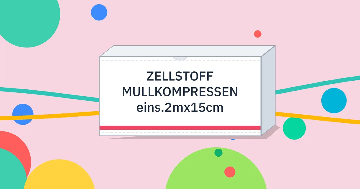 Symbolbild: Packung mit der Aufschrift ZELLSTOFF MULLKOMPRESSEN eins.2mx15cm (PZN 01722847) – Verfügbarkeit und Bezug in Apotheken in Frankfurt am Main