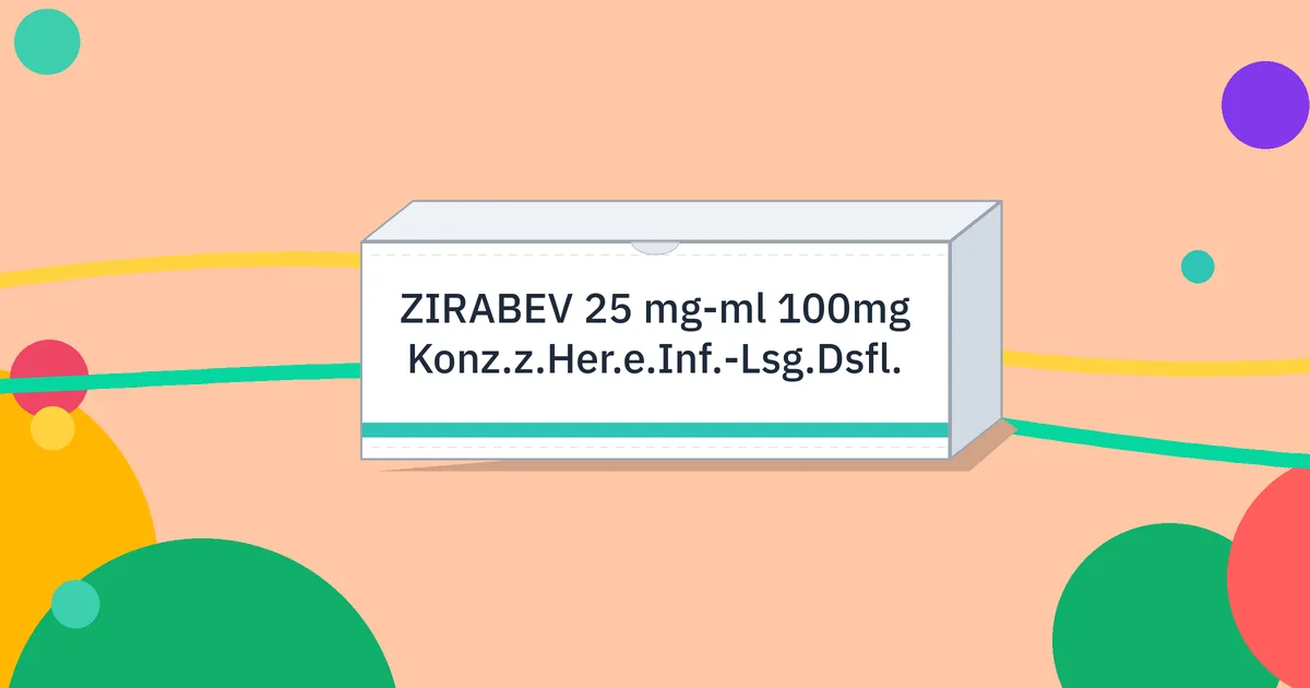 Symbolbild: Packung mit der Aufschrift ZIRABEV 25 mg-ml 100mg Konz.z.Her.e.Inf.-Lsg.Dsfl. (PZN 15657444) – Verfügbarkeit und Bezug in Apotheken in Frankfurt am Main