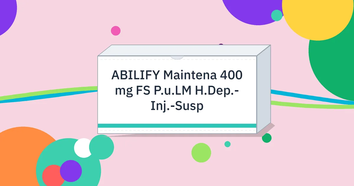 Symbolbild: Packung mit der Aufschrift ABILIFY Maintena 400 mg FS P.u.LM H.Dep.-Inj.-Susp (PZN 12409065) – Verfügbarkeit und Bezug in Apotheken in Frankfurt am Main