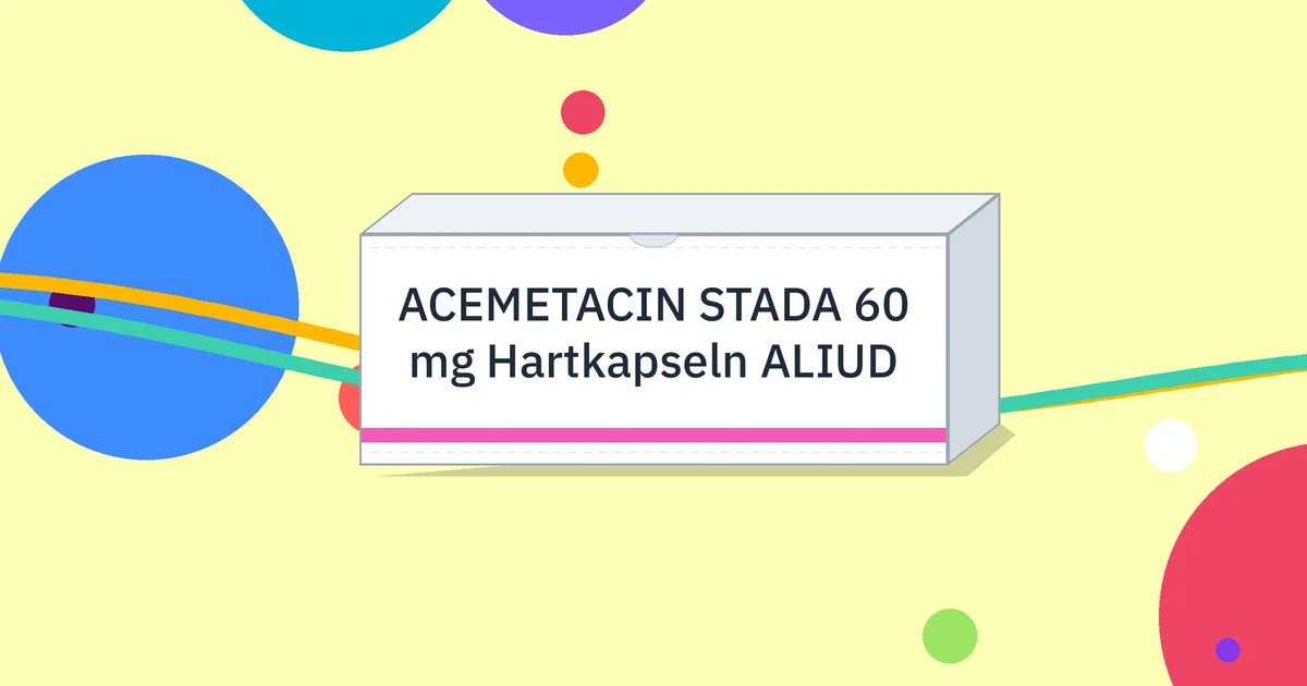 Symbolbild: Packung mit der Aufschrift ACEMETACIN STADA 60 mg Hartkapseln ALIUD (PZN 11140543) – Verfügbarkeit und Bezug in Apotheken in Frankfurt am Main