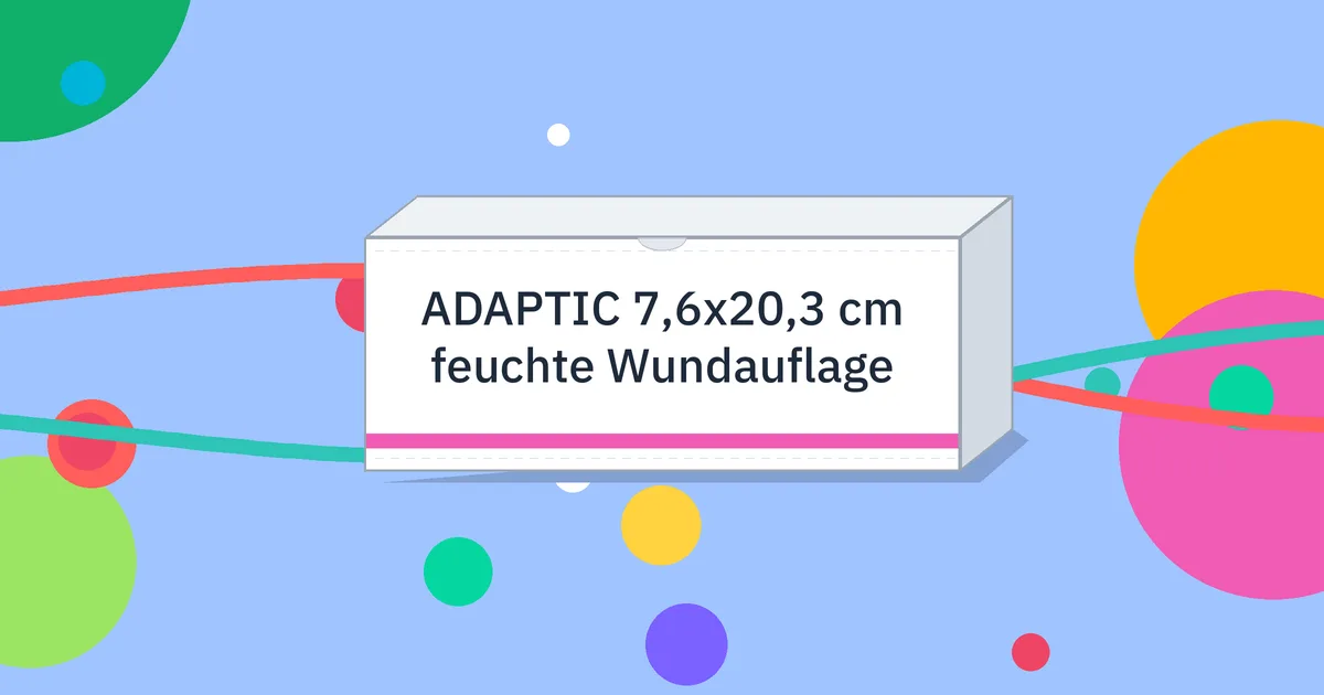Symbolbild: Packung mit der Aufschrift ADAPTIC 7,6x20,3 cm feuchte Wundauflage (PZN 03302204) – Verfügbarkeit und Bezug in Apotheken in Frankfurt am Main
