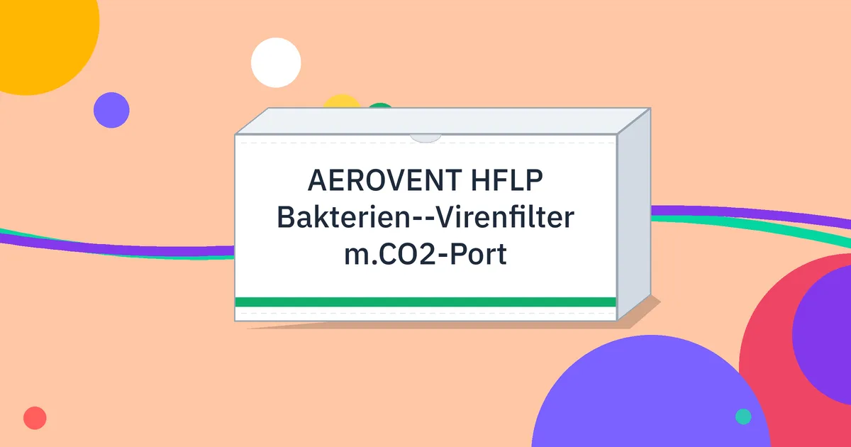 Symbolbild: Packung mit der Aufschrift AEROVENT HFLP Bakterien--Virenfilter m.CO2-Port (PZN 01076206) – Verfügbarkeit und Bezug in Apotheken in Frankfurt am Main