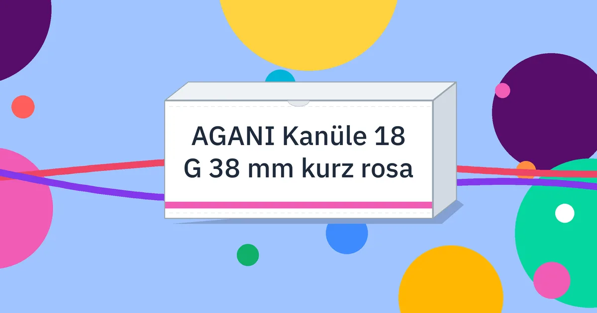 Symbolbild: Packung mit der Aufschrift AGANI Kanüle 18 G 38 mm kurz rosa (PZN 20130360) – Verfügbarkeit und Bezug in Apotheken in Frankfurt am Main