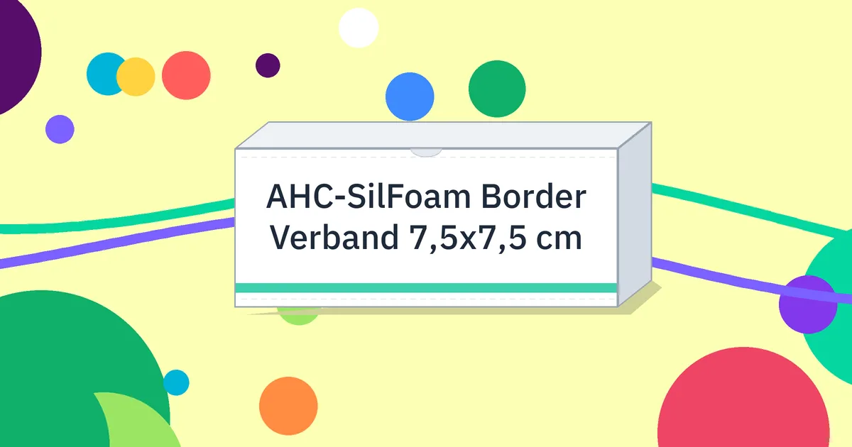 Symbolbild: Packung mit der Aufschrift AHC-SilFoam Border Verband 7,5x7,5 cm (PZN 18250016) – Verfügbarkeit und Bezug in Apotheken in Frankfurt am Main