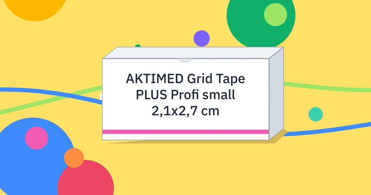 Symbolbild: Packung mit der Aufschrift AKTIMED Grid Tape PLUS Profi small 2,1x2,7 cm (PZN 15866053) – Verfügbarkeit und Bezug in Apotheken in Frankfurt am Main