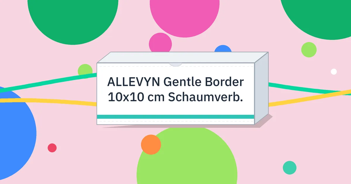 Symbolbild: Packung mit der Aufschrift ALLEVYN Gentle Border 10x10 cm Schaumverb. (PZN 05869062) – Verfügbarkeit und Bezug in Apotheken in Frankfurt am Main