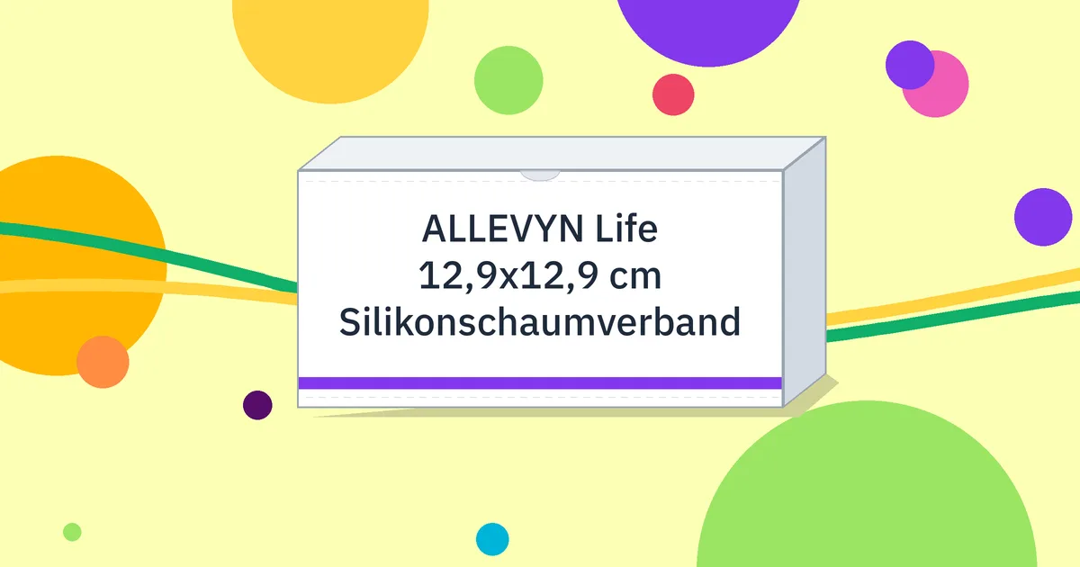 Symbolbild: Packung mit der Aufschrift ALLEVYN Life 12,9x12,9 cm Silikonschaumverband (PZN 17512000) – Verfügbarkeit und Bezug in Apotheken in Frankfurt am Main