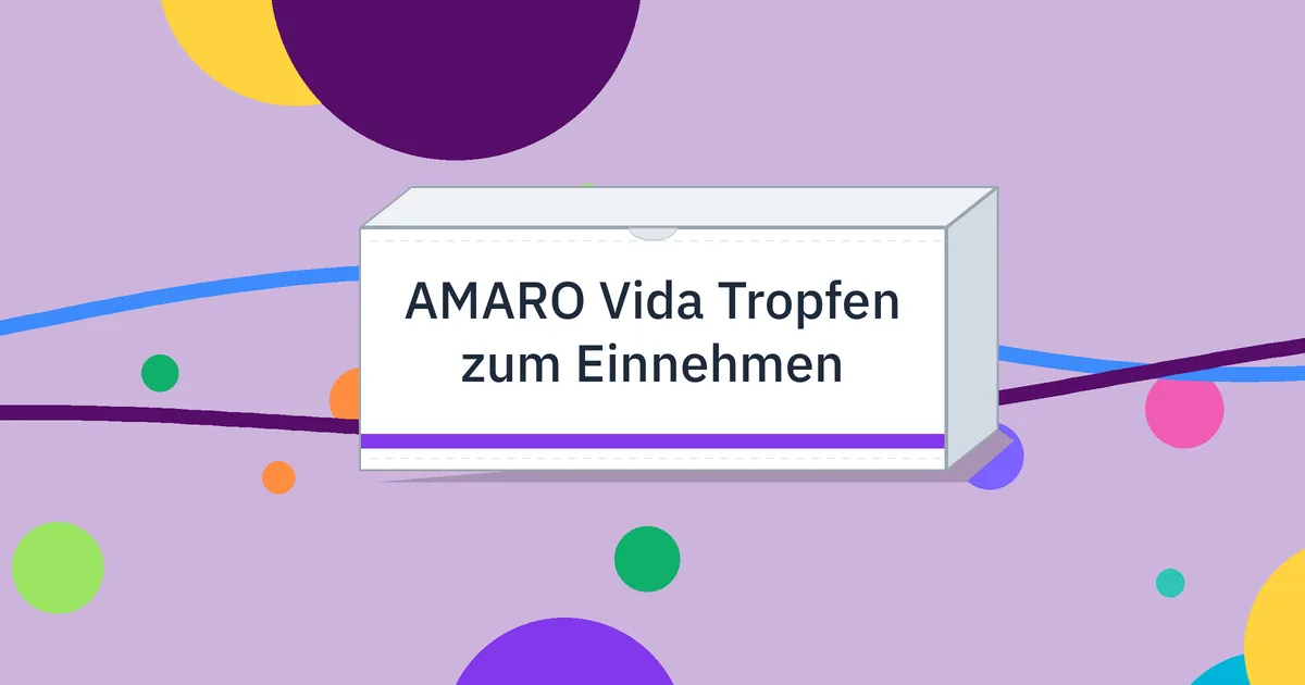 Symbolbild: Packung mit der Aufschrift AMARO Vida Tropfen zum Einnehmen (PZN 19298628) – Verfügbarkeit und Bezug in Apotheken in Frankfurt am Main