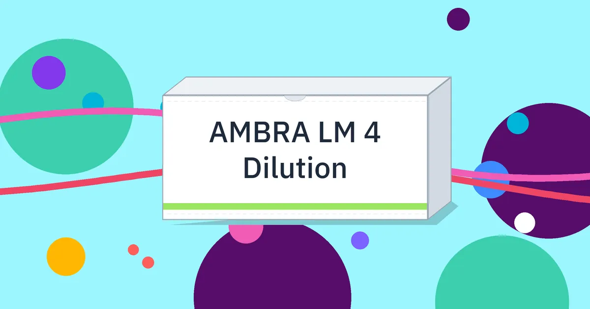 Symbolbild: Packung mit der Aufschrift AMBRA LM 4 Dilution (PZN 12759718) – Verfügbarkeit und Bezug in Apotheken in Frankfurt am Main