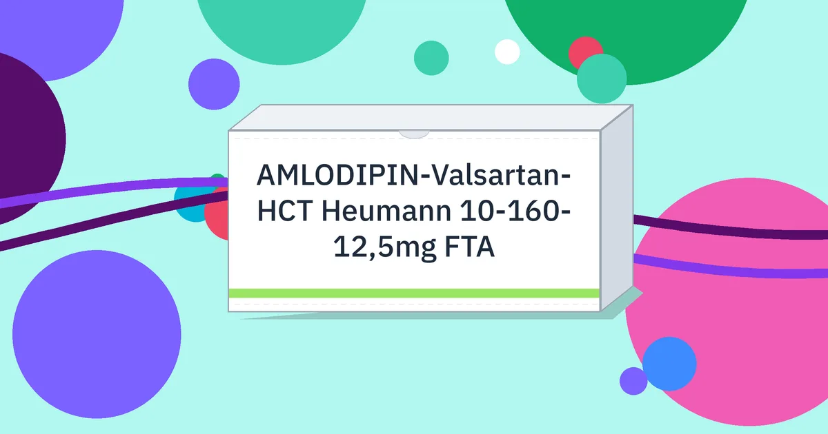 Symbolbild: Packung mit der Aufschrift AMLODIPIN-Valsartan-HCT Heumann 10-160-12,5mg FTA (PZN 14235681) – Verfügbarkeit und Bezug in Apotheken in Frankfurt am Main