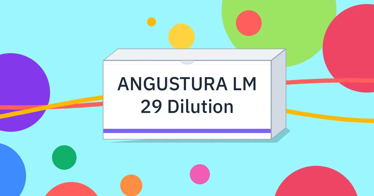 Symbolbild: Packung mit der Aufschrift ANGUSTURA LM 29 Dilution (PZN 13368658) – Verfügbarkeit und Bezug in Apotheken in Frankfurt am Main