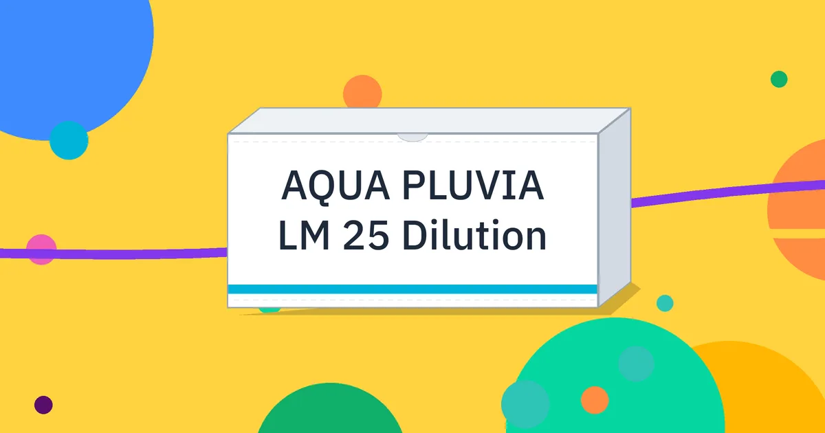 Symbolbild: Packung mit der Aufschrift AQUA PLUVIA LM 25 Dilution (PZN 12766121) – Verfügbarkeit und Bezug in Apotheken in Frankfurt am Main