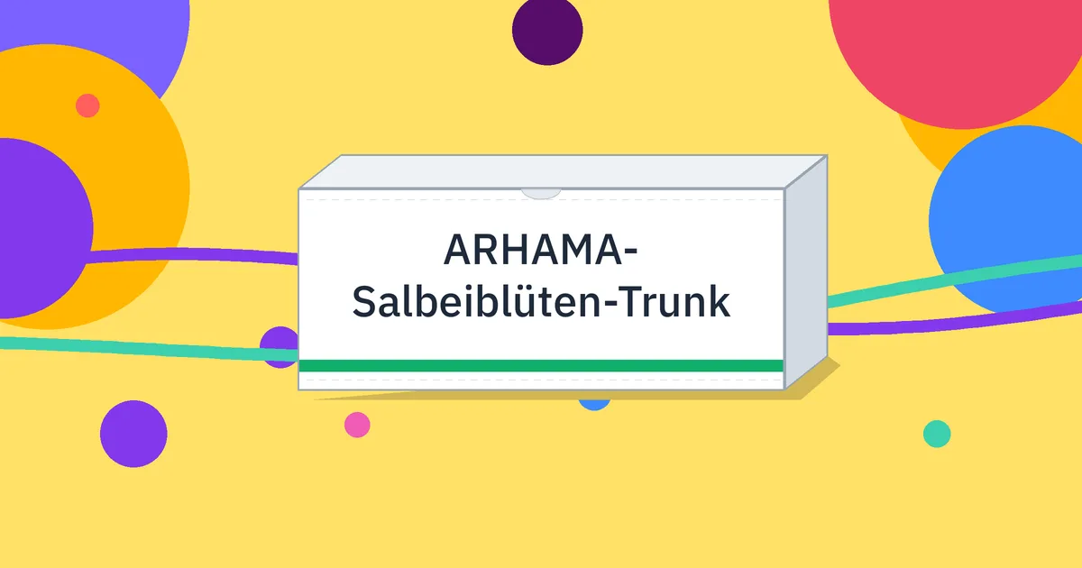 Symbolbild: Packung mit der Aufschrift ARHAMA-Salbeiblüten-Trunk (PZN 11123384) – Verfügbarkeit und Bezug in Apotheken in Frankfurt am Main