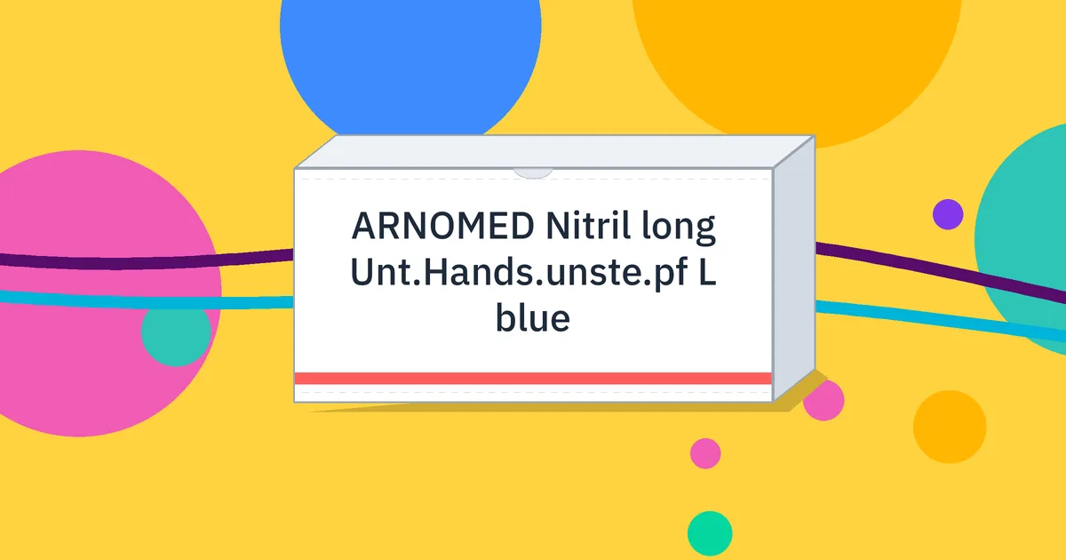 Symbolbild: Packung mit der Aufschrift ARNOMED Nitril long Unt.Hands.unste.pf L blue (PZN 18136585) – Verfügbarkeit und Bezug in Apotheken in Frankfurt am Main