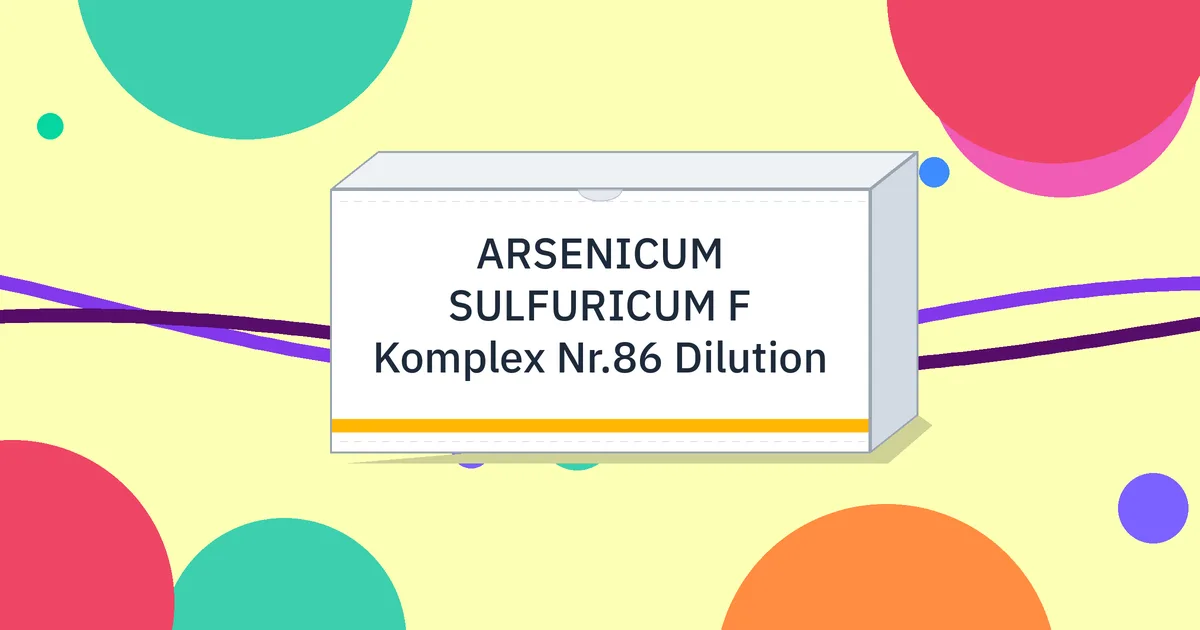 Symbolbild: Packung mit der Aufschrift ARSENICUM SULFURICUM F Komplex Nr.86 Dilution (PZN 08652216) – Verfügbarkeit und Bezug in Apotheken in Frankfurt am Main