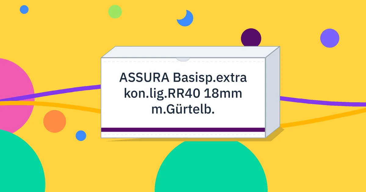 Symbolbild: Packung mit der Aufschrift ASSURA Basisp.extra kon.lig.RR40 18mm m.Gürtelb. (PZN 04311961) – Verfügbarkeit und Bezug in Apotheken in Frankfurt am Main