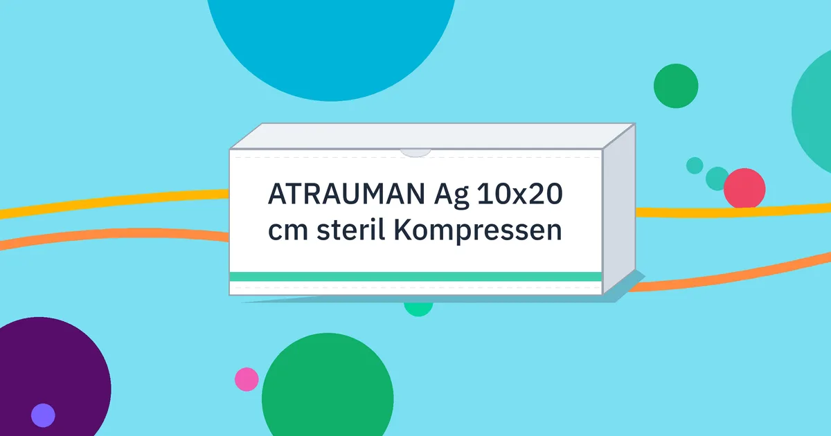 Symbolbild: Packung mit der Aufschrift ATRAUMAN Ag 10x20 cm steril Kompressen (PZN 13652649) – Verfügbarkeit und Bezug in Apotheken in Frankfurt am Main