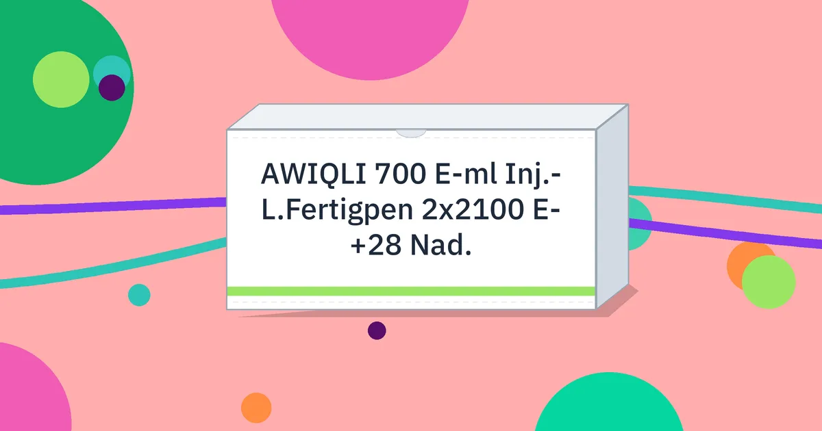 Symbolbild: Packung mit der Aufschrift AWIQLI 700 E-ml Inj.-L.Fertigpen 2x2100 E-+28 Nad. (PZN 19281177) – Verfügbarkeit und Bezug in Apotheken in Frankfurt am Main