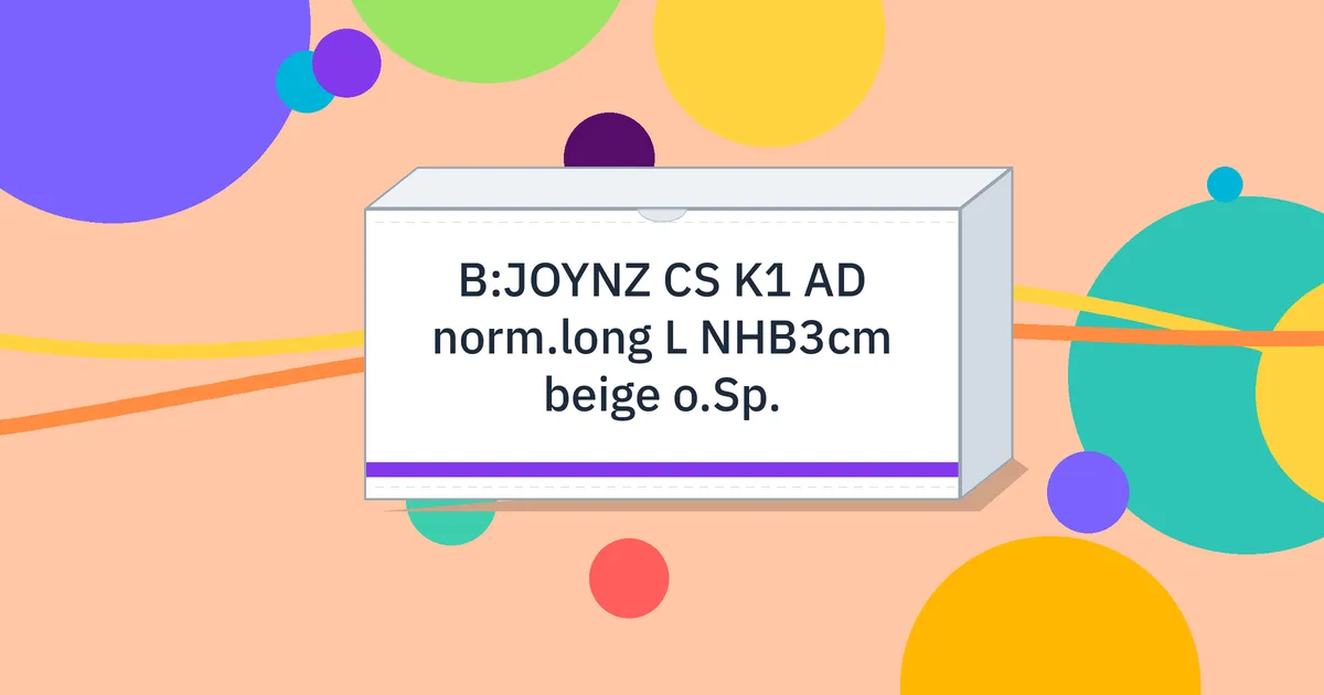 Symbolbild: Packung mit der Aufschrift B:JOYNZ CS K1 AD norm.long L NHB3cm beige o.Sp. (PZN 20526371) – Verfügbarkeit und Bezug in Apotheken in Frankfurt am Main