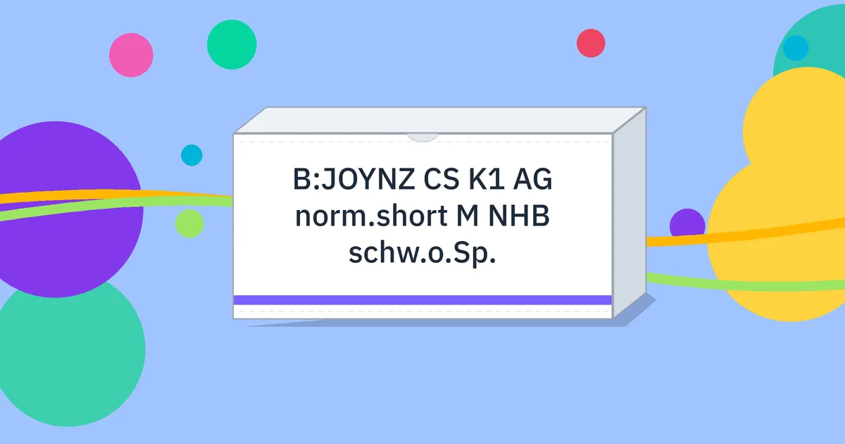 Symbolbild: Packung mit der Aufschrift B:JOYNZ CS K1 AG norm.short M NHB schw.o.Sp. (PZN 20531142) – Verfügbarkeit und Bezug in Apotheken in Frankfurt am Main