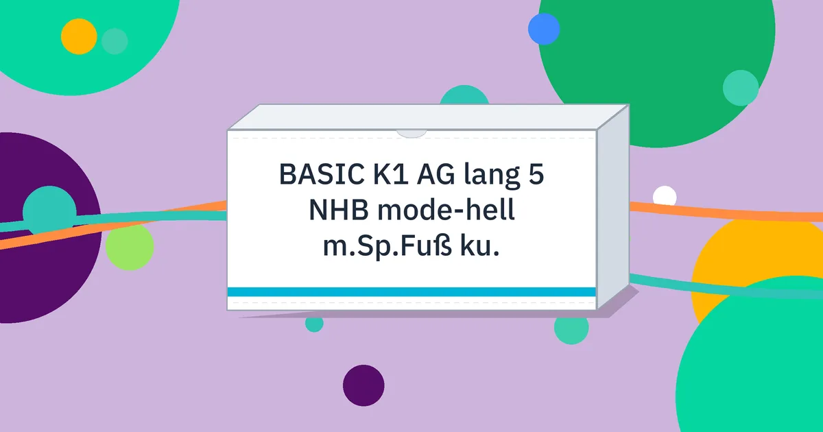Symbolbild: Packung mit der Aufschrift BASIC K1 AG lang 5 NHB mode-hell m.Sp.Fuß ku. (PZN 20261346) – Verfügbarkeit und Bezug in Apotheken in Frankfurt am Main