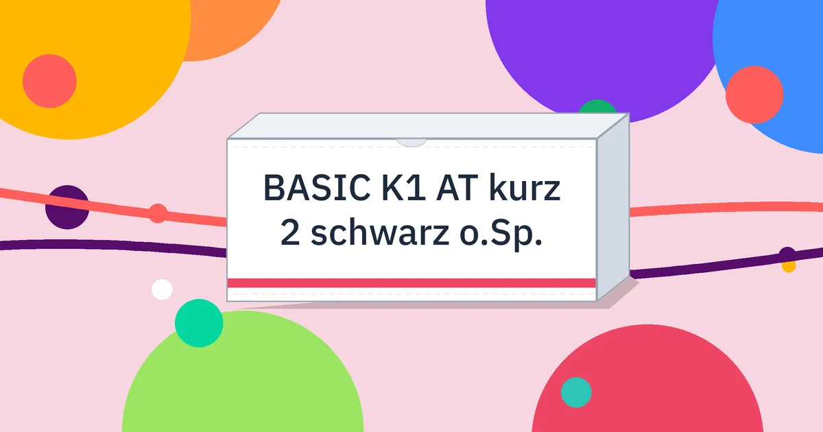 Symbolbild: Packung mit der Aufschrift BASIC K1 AT kurz 2 schwarz o.Sp. (PZN 20262328) – Verfügbarkeit und Bezug in Apotheken in Frankfurt am Main