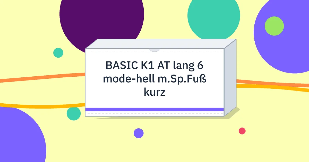 Symbolbild: Packung mit der Aufschrift BASIC K1 AT lang 6 mode-hell m.Sp.Fuß kurz (PZN 20263262) – Verfügbarkeit und Bezug in Apotheken in Frankfurt am Main